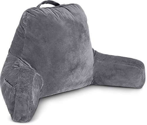 Husband Pillow Combo - Backrest Pillow with Arms : Standard Dark Grey & Lap Desk Bed Tray : Pink - Memory Foam Reading Pillows for Bed & Laptop Bed Tray Table