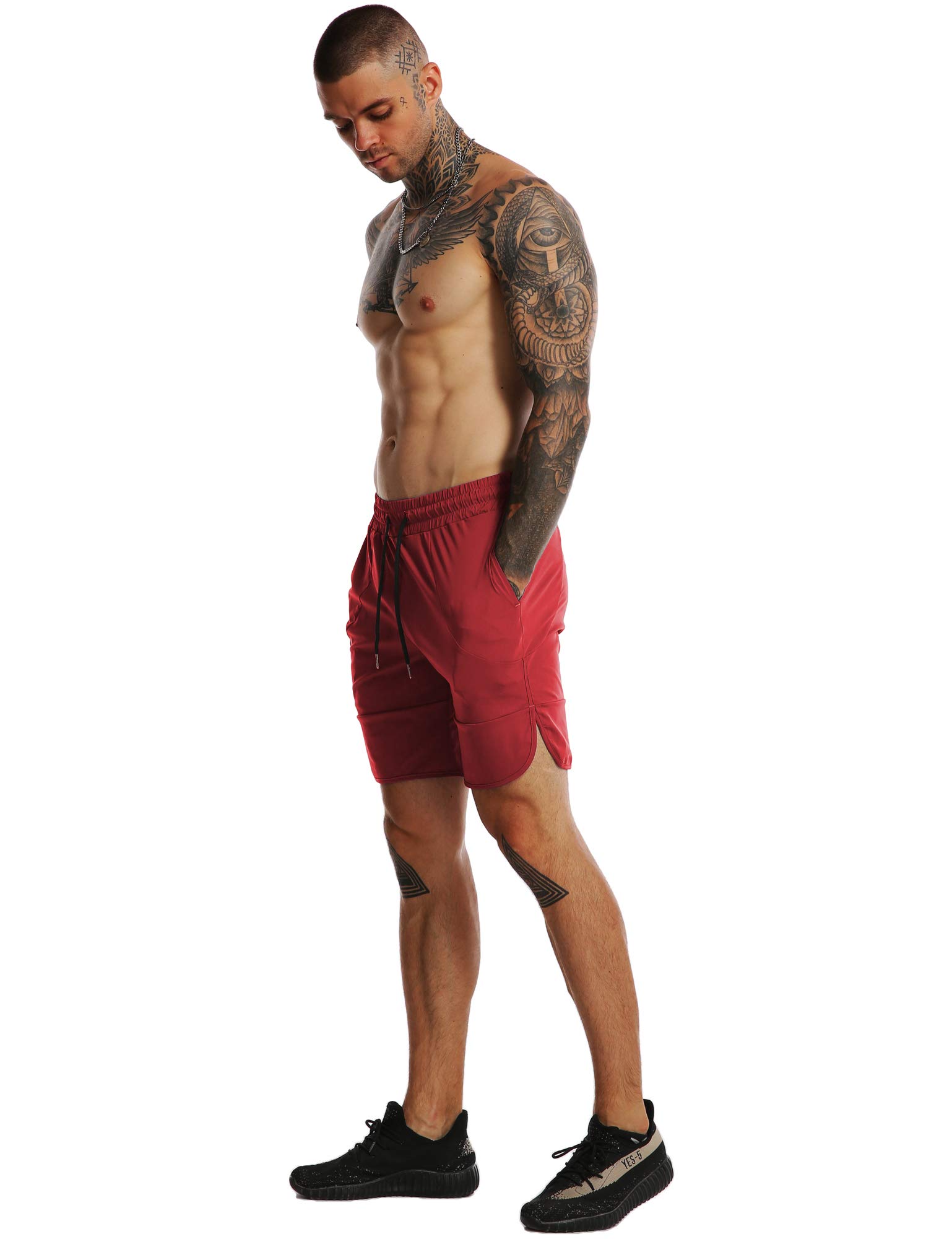 FLYFIREFLY Men's Gym Fitness Drying Workout Shorts Running Short Pants with Pockets Black
