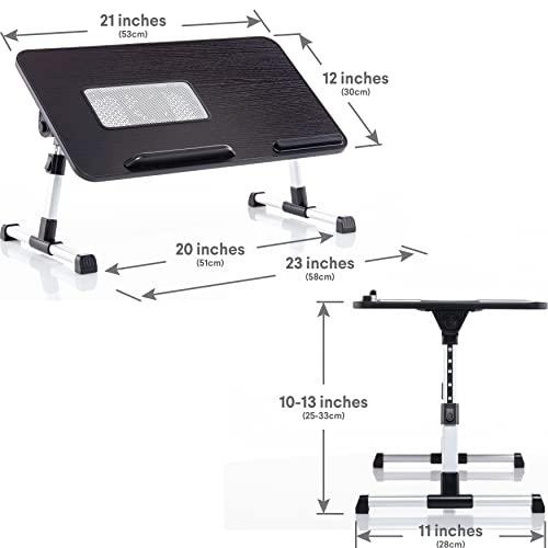 Husband Pillow Combo - Backrest Pillow with Arms : Medium Chocolate & Lap Desk Bed Tray : Black - Memory Foam Reading Pillows for Bed w/Removable Neck Roll & Laptop Bed Tray Table