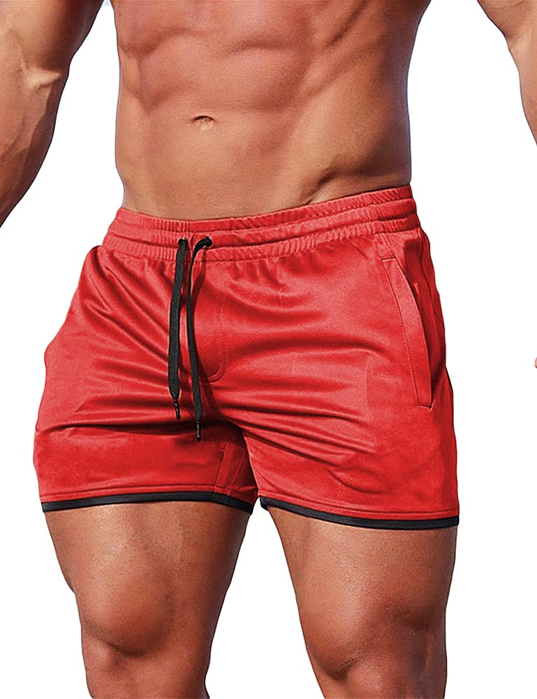 FLYFIREFLY Men's 4" Workout Running Shorts Quick Dry Lightweight Gym Yoga Shorts Red