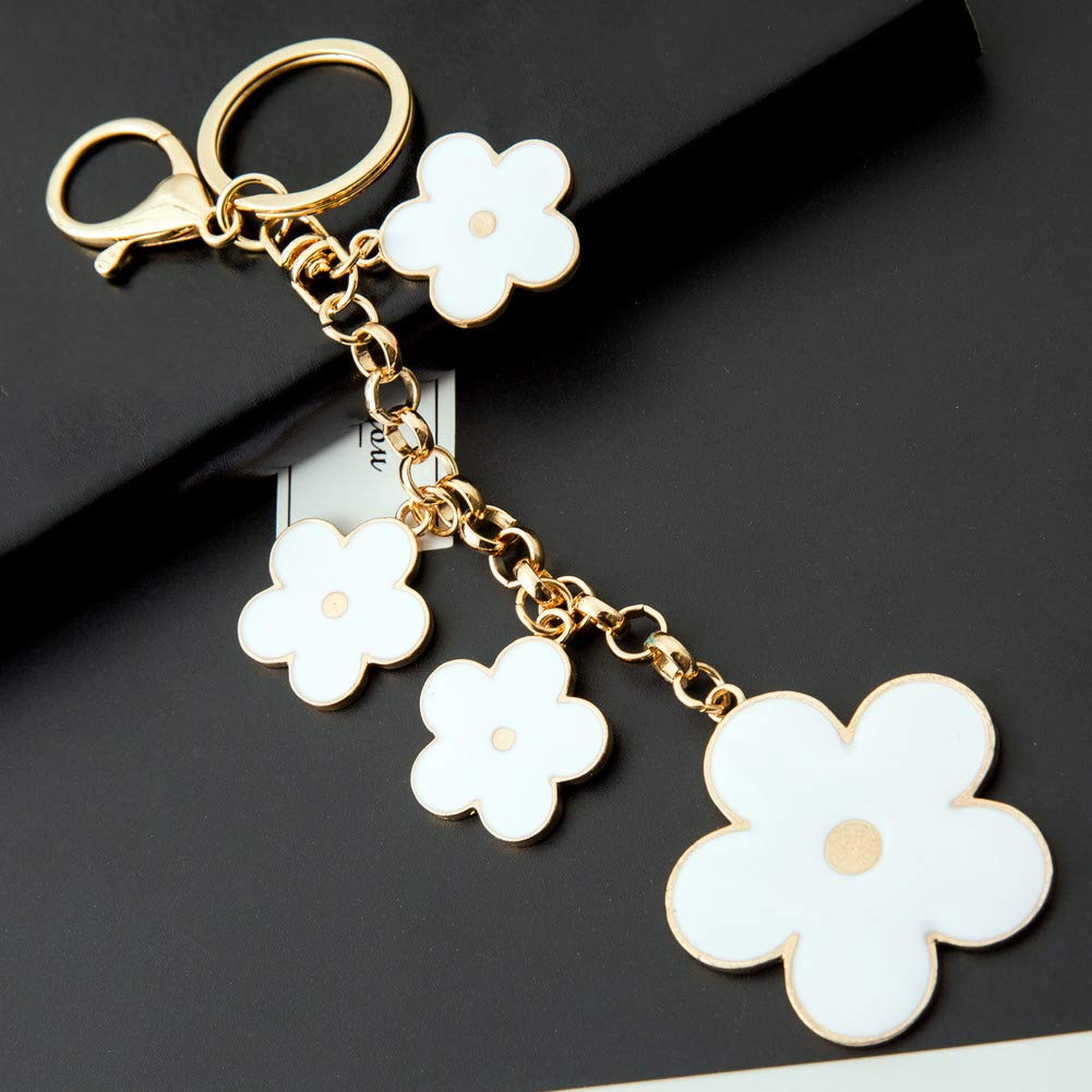 Giftale Women's Flower Bag Charms White Enameled Keychain Purse Accessories,#526-1D