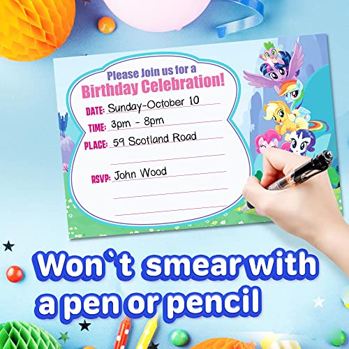Set of 20 Pony Little -Themed Happy Birthday Invitation Cards & Envelopes - Lightweight (240g), Postcard Style Invites for the Perfect Party Pack