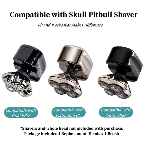 Shaver Replacement Heads Blade Compatible with Skull Shaver Replacement Blades,Compatible with Skull Carver Pitbull Gold PRO/Platinum PRO/Silver Replacement Blades,Waterproof with Brush,4 Pcs.