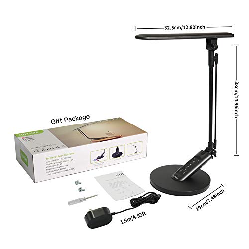 HDTIME Desk LED Lamp with USB Charging Port Touch-Sensitive Control with 1-Hour Timing Function,4 Lighting Modes with 7 Brightness Levels 36PCS LEDs(Black)