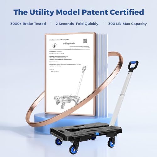 MUNBYN Platform Truck, Push Cart Dolly Moving Foldable Hand Truck, 300lbs Portable Trolley for Garage Household & Office Use Storage