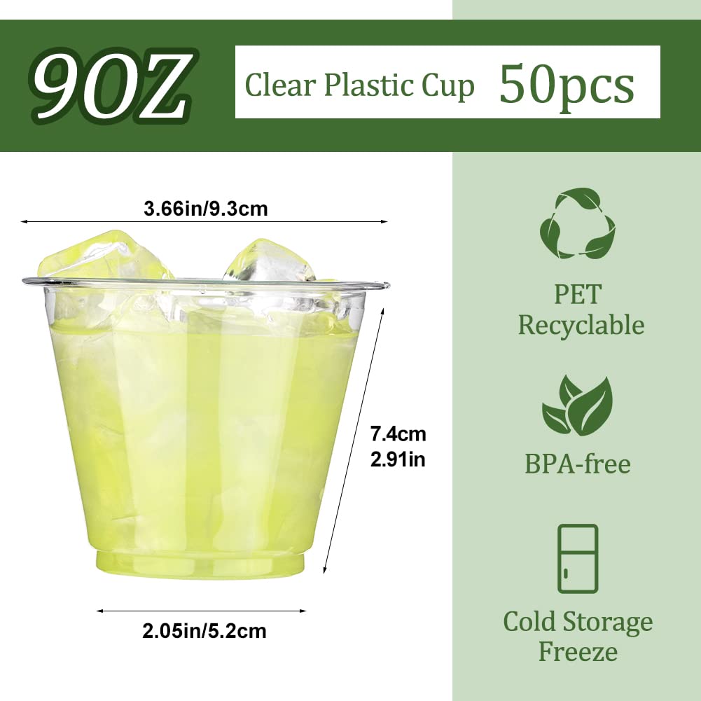 Huaiid 9 oz Clear Plastic Cups, Disposable Plastic Cups, PET Cups,Drinking Cups,Dessert Cups,Suitable for Juices,Drinking, Picnic, and Party[50 Count]
