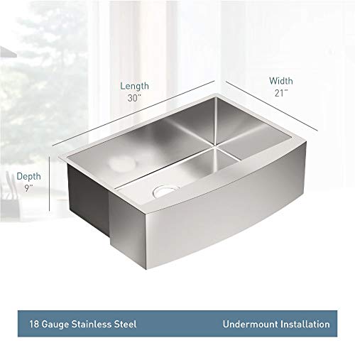 Moen G18121 1800 Series 30-Inch X 21-Inch Stainless Steel 18 Gauge Single Bowl Farmhouse Kitchen Sink