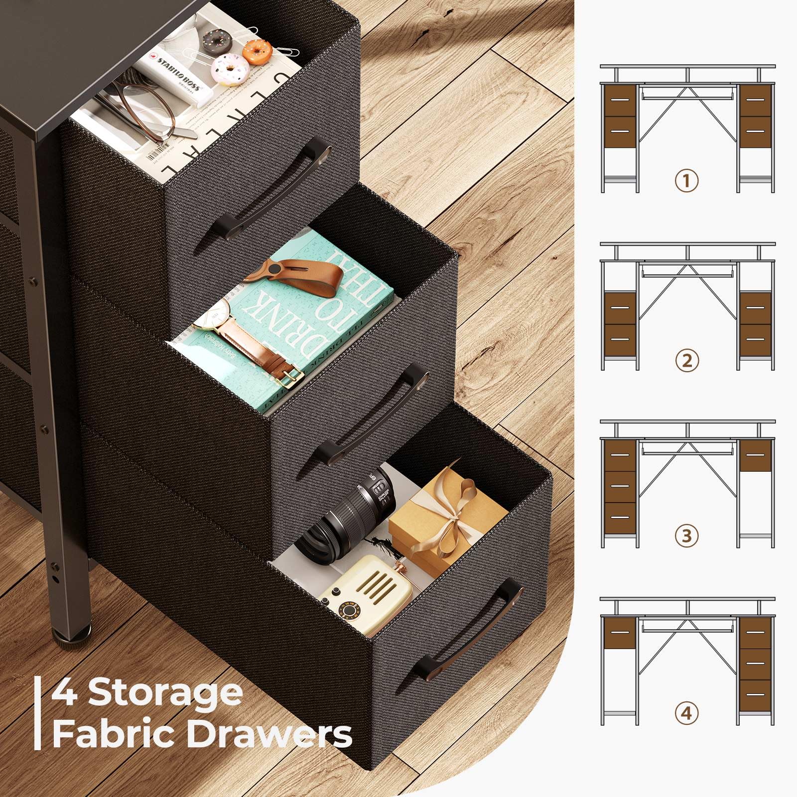 Seventable Computer Desk 47.2" with LED Lights & Power Outlets, Home Office Desk with 4 Drawers, Writing Desk with Keyboard Tray, Study Desk with Monitor Stand, Work Desk for Home Office, Black