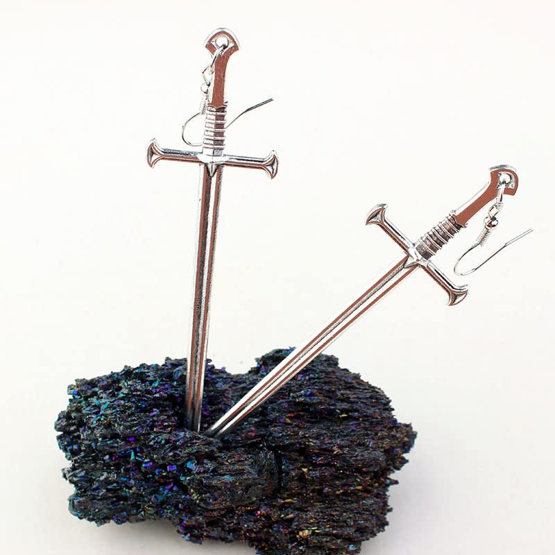 Fuqimanman2020 Unique Retro Gothic Long Sword Hook Earrings Vintage Silver Punk Style Knife Dangle Drop Earrings for Women