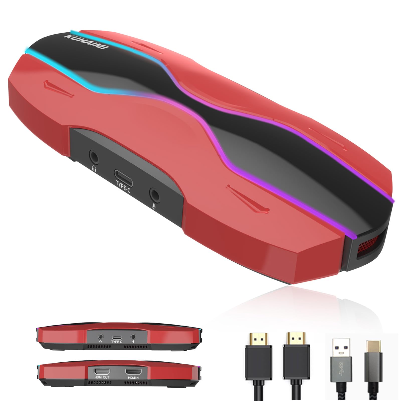 kuhaimi Capture Card, 4K HDMI Video Capture Card for Streaming, USB3.0 Low Latency, Full HD 4K 60/1080P 240FPS for Streaming/Gaming Recording, Works with Mac/PS5/PS4/Xbox/OBS/Nintendo Switch