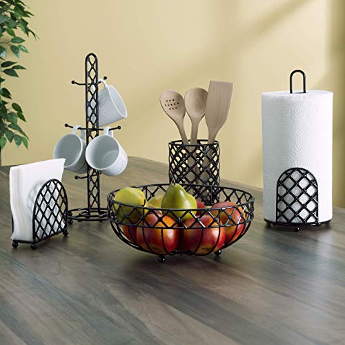 Lattice Collection Flat Napkin Holder (Black), By Home Basics, With Weighted Pivoting Arm | Large Napkin Holder/Napkin Holders For Kitchen