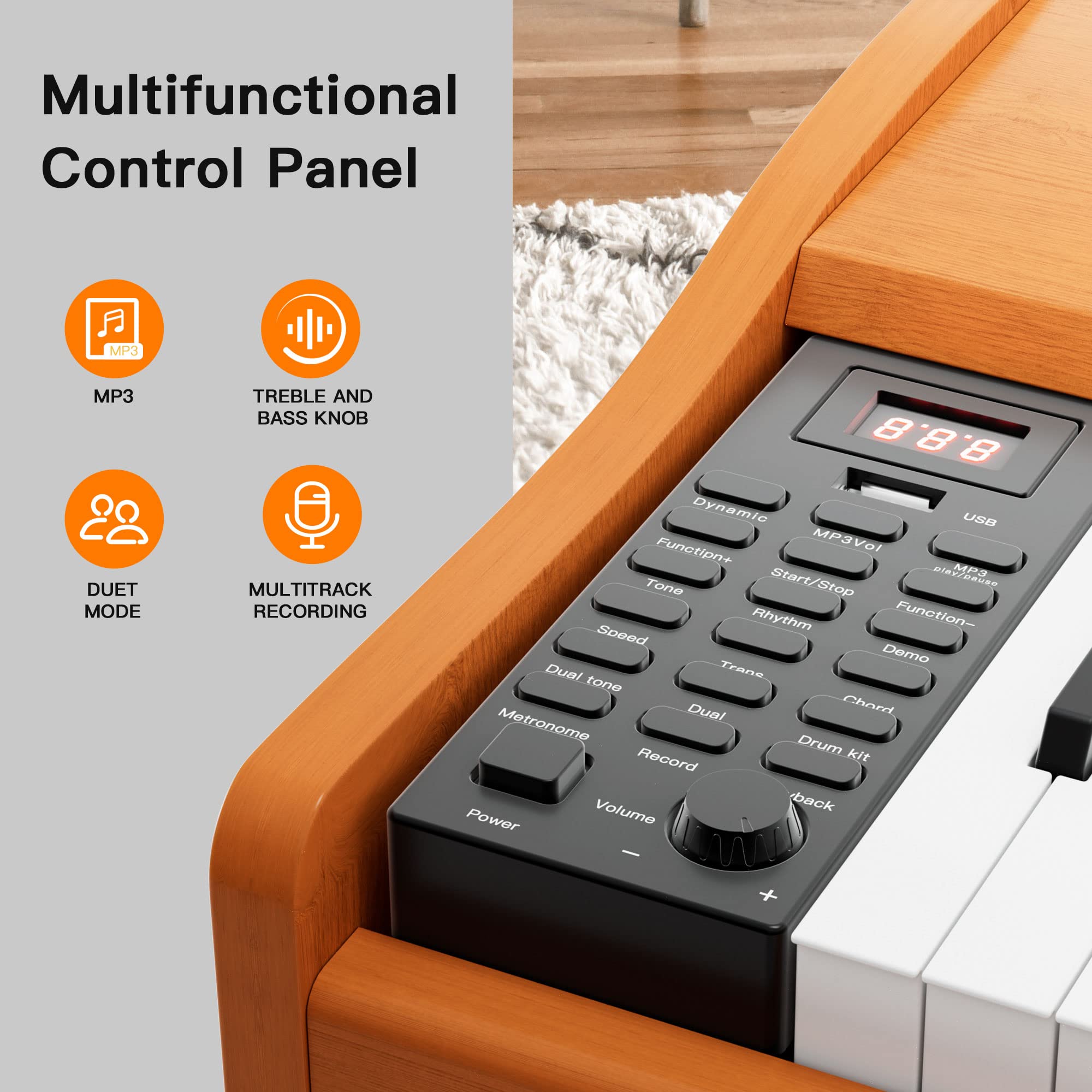 HEXANT 88- Key Digital Keyboard Piano, Hammer Full-Weighted Wooden Electric Full Size Keyboard Piano, with 3-Pedal, MIDI Connection, Multi-Functional Keyboard and Stand