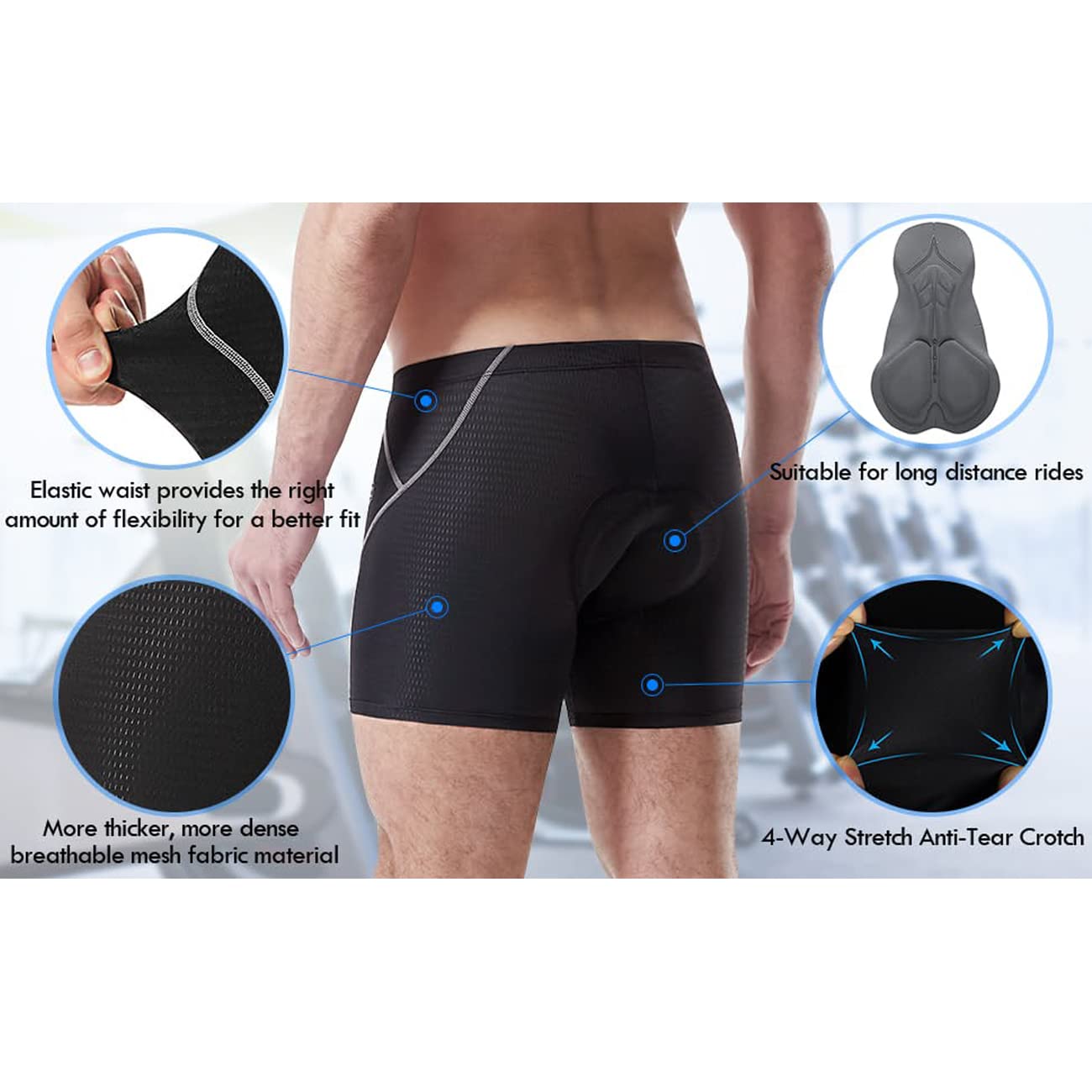 Freetrack Men's Mountain Bike Shorts 3D Padded MTB with Removable Lightweight Cycling Shorts Bicycle Riding Loose-fit Short Black