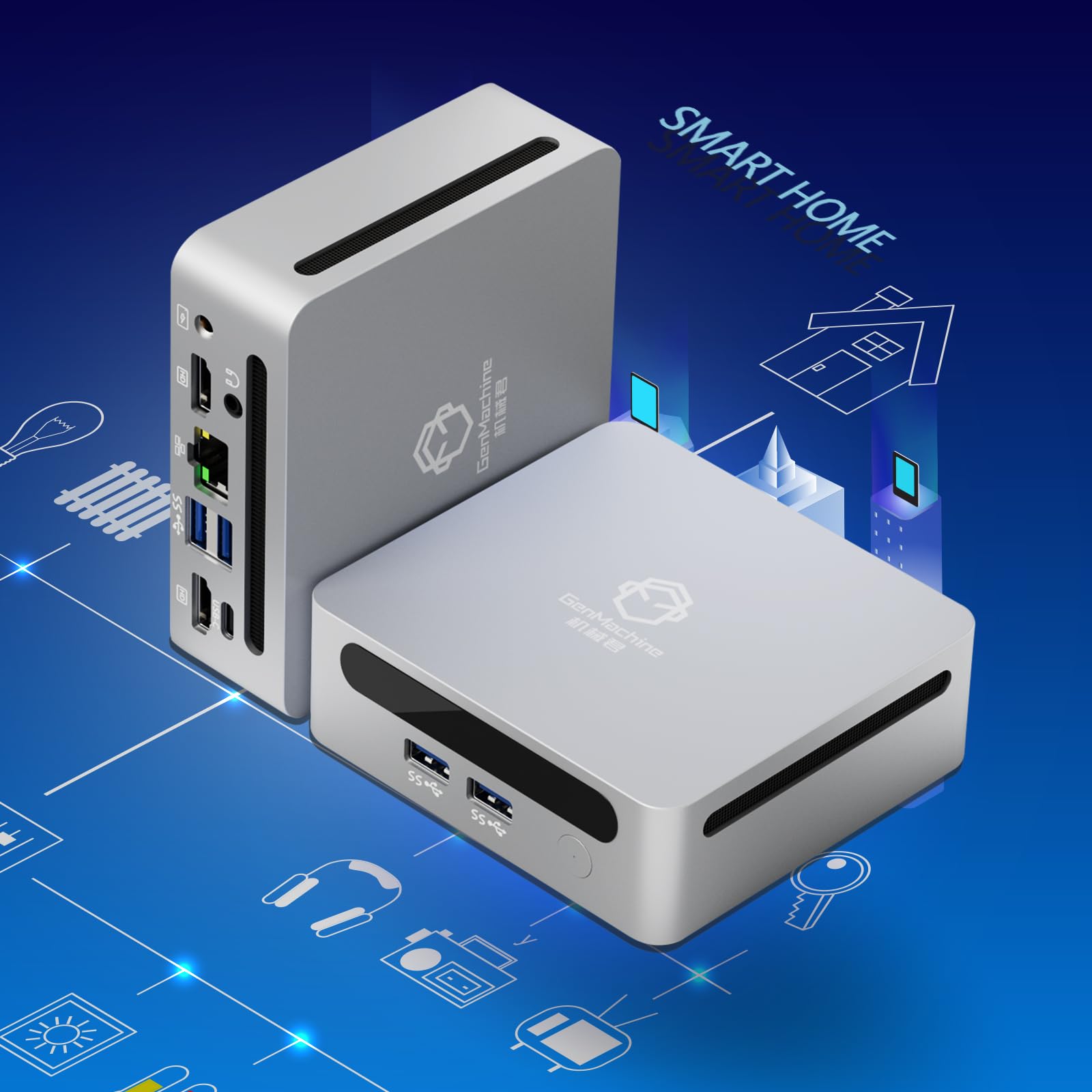 GenMachine Mini PC AMD Ryzen™ 7 5700U (Up to 4.3GHz), Barebone, Use as Home Theater, Workstation, Server,Home Automation, Surveillance and Security System