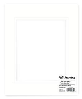 PA Framing Double Photo Mat Board, Pre-cut Framing Mat - White Core, Soft White, 8"x10" (Frame), 5"x7" (Photo)