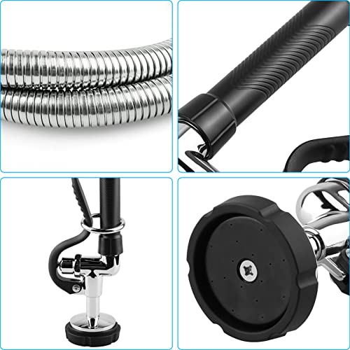 Launceter Spray Valve with 44 Inch Pre Rinse Hose,Pre Rinse Sprayer with Flexible Stainless Steel Hose for Commercial Kitchen Faucet, Black, 1 Set