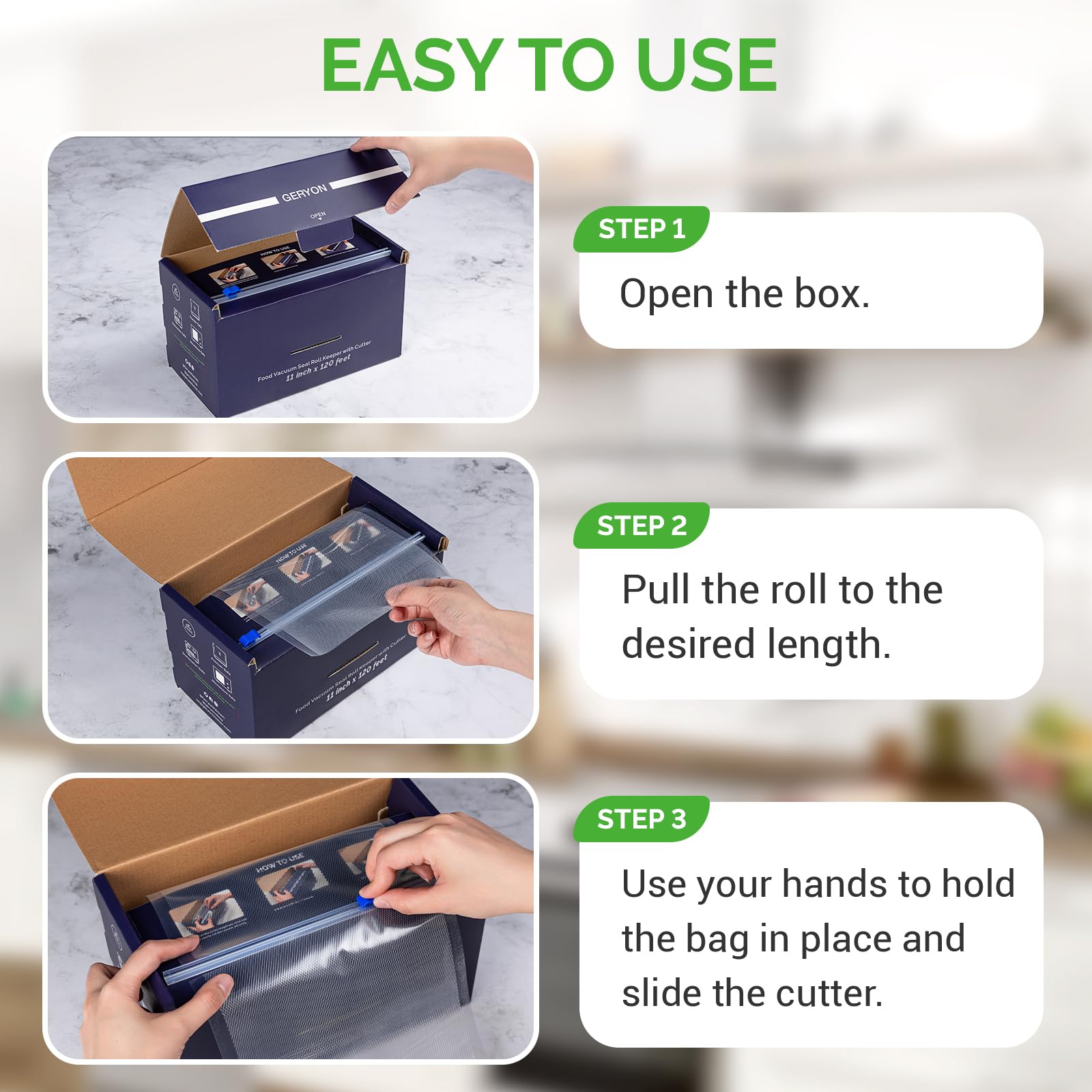 GERYON Vacuum Sealer Bags, 11" x 120' Rolls with Cutter Box, 4 Mill Vacuum Seal Bags for All Vacuum Sealer Machines, Perfect for Food Storage, Meal Prep, Sous Vide Cooking