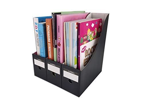 HUAPRINT Magazine File Holder(12 Pack,Black)-Folder Holder,Magazine Holders,Desk File Organizer,Document File Holder Box,Magazine Storage Box,With Labels