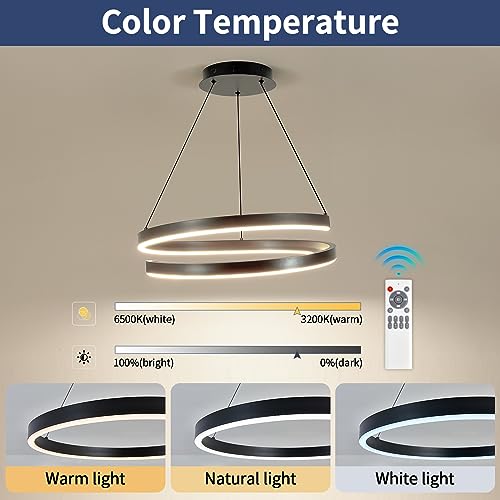 SHIKHO Modern LED Pendant Light Fixture Remote Control Dimmable 3000-6000K Black Chandelier Adjustable Hanging Light for Living Room Dining Room Kitchen Island Bedroom Foyer