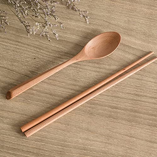 FLYUFO Kitchen Spoons Wooden Spoon Fork Teaspoon Catering Rice Soup Bamboo Cooking Utensil Kitchen Teaspoon Tableware Accessories,2 Pcs