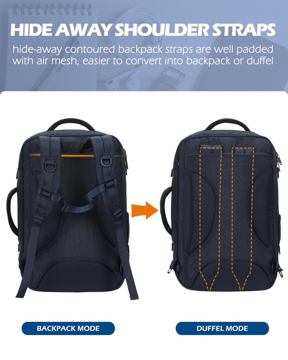 Hynes Eagle 44L Carry on Backpack Airline Approved Travel Backpack for Men Women Large Laptop Backpack 17 inch Nylon Backpack Overnight Weekender Bag Navy Blue
