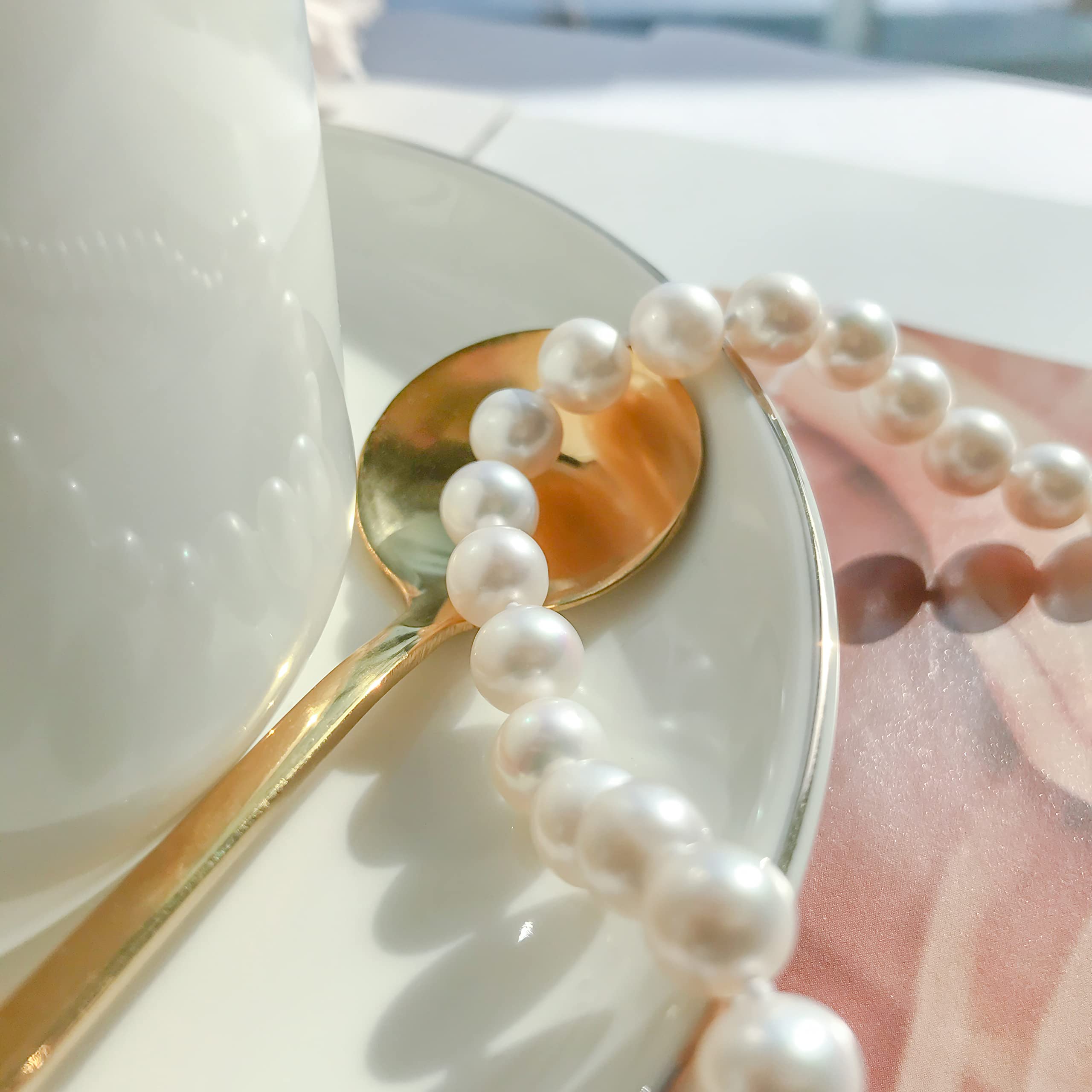 Freshwater Cultured Pearl Set Jewelry for Women Includes Pearl Bracelet, Stud Earrings and Drop Dangle Earrings High Luster AAA Quality Genuine Round White Pearl Strand Necklace Set Mother