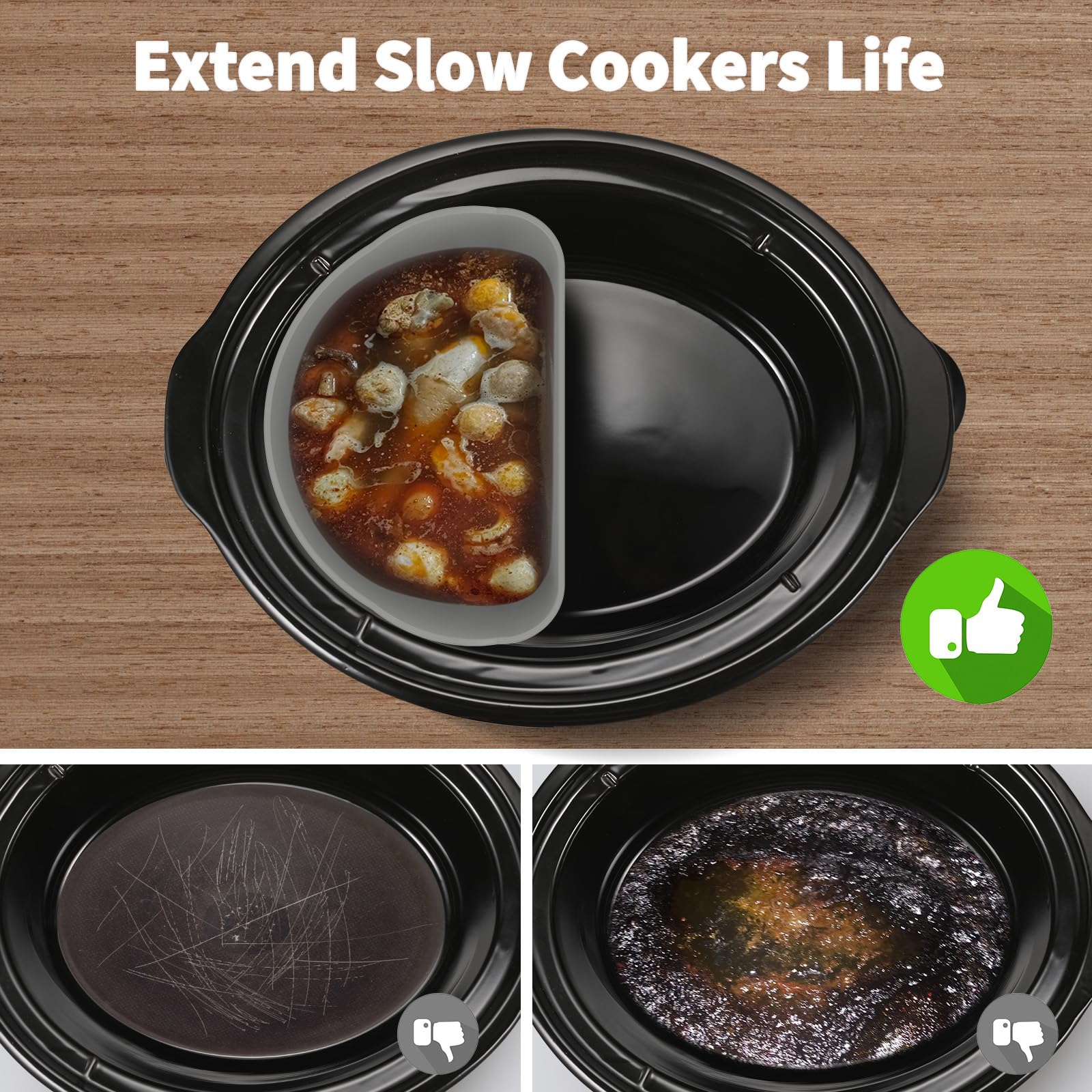 OUTXE Upgraded Slow Cooker Divider Liner fit 6 QT Crockpot, Reusable & Leakproof Silicone Crockpot Divider, Dishwasher Safe Cooking Liner for 6 Quart Pot