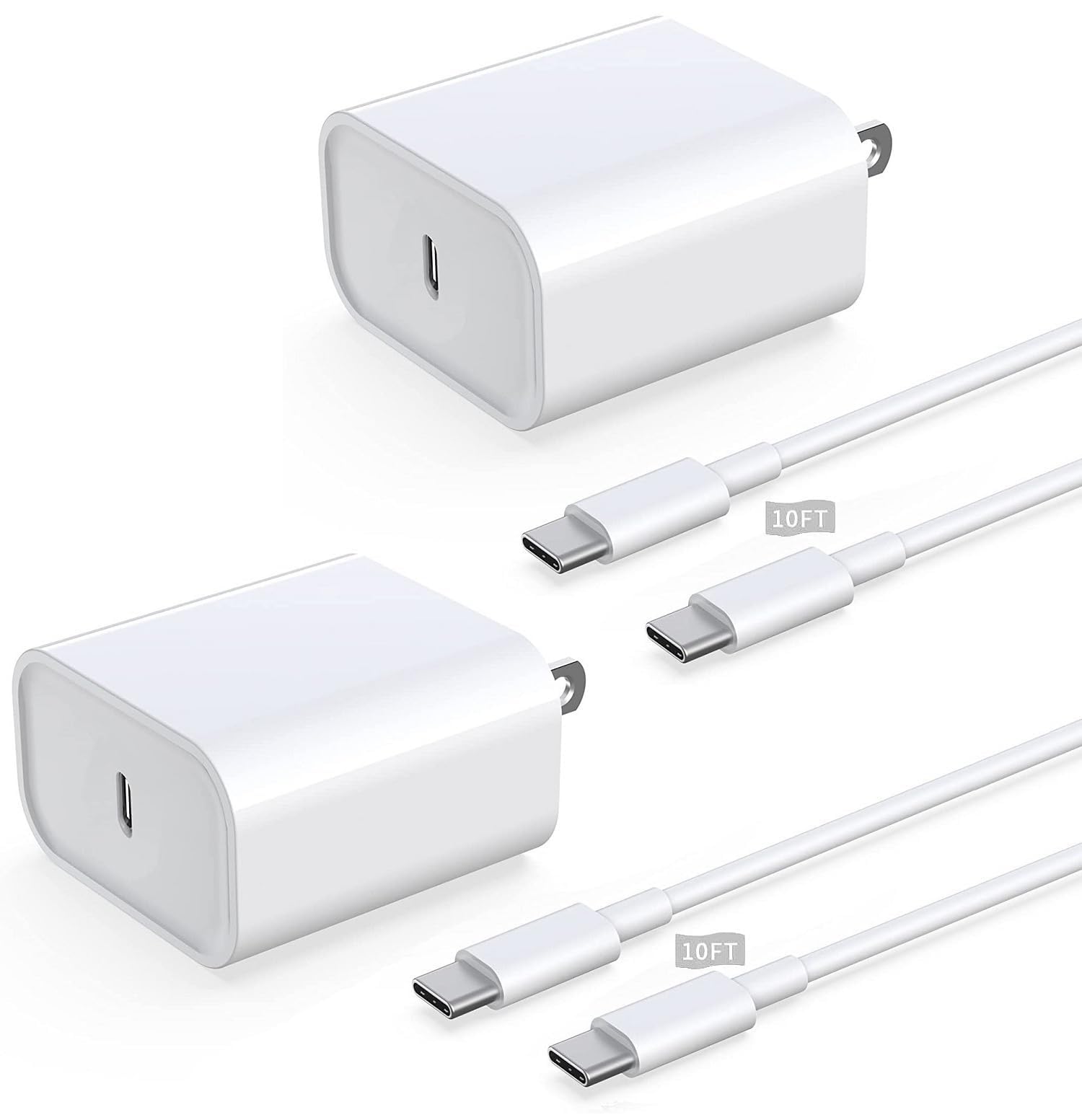 FUHAYA iPhone 15 Fast Charger, 2 Pack 20W PD USB C Wall Charger Fast Charging Block with 10FT Long Type C to C Fast Charging Data Sync Cable for iPhone 15/15 Plus/15 Pro/15 Pro Max, iPad Pro/Air/Mini