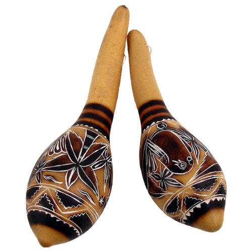 Gourd Maraca Pair Hand Carved Peru Set of Two Fair Trade Classic Traditional *000017*