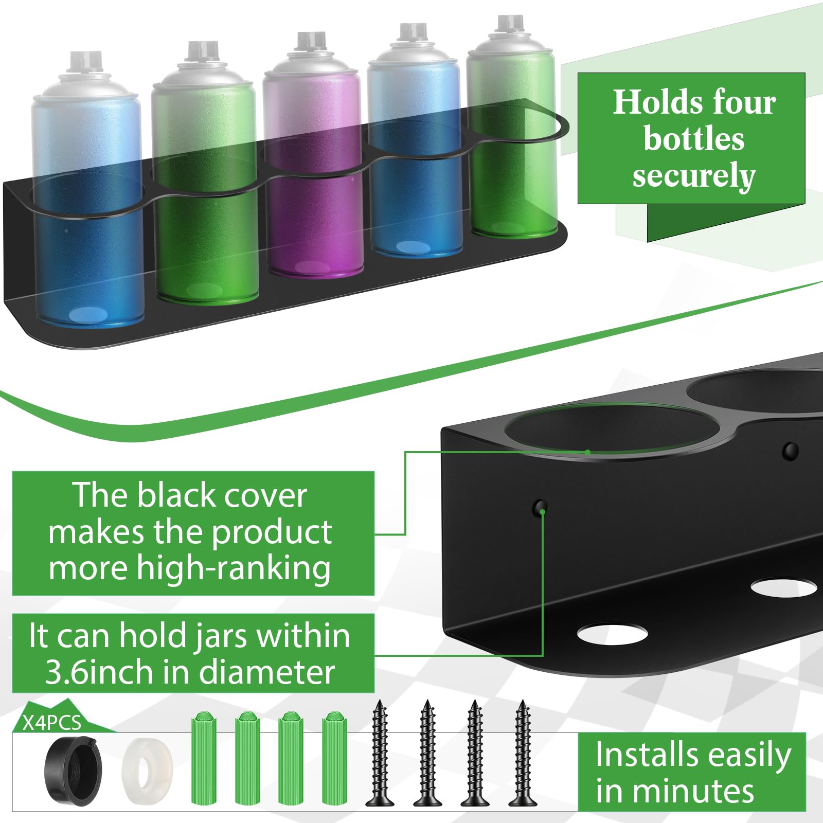Therwen 2 Pcs 5 Holes All Purpose Steel Spray Bottle Holder Heavy Duty Spray Can Holder Rack Organizer Easy Install Wall Mount Paint Spray Bottle Organizer Storage Rack for Garage Home Workspace