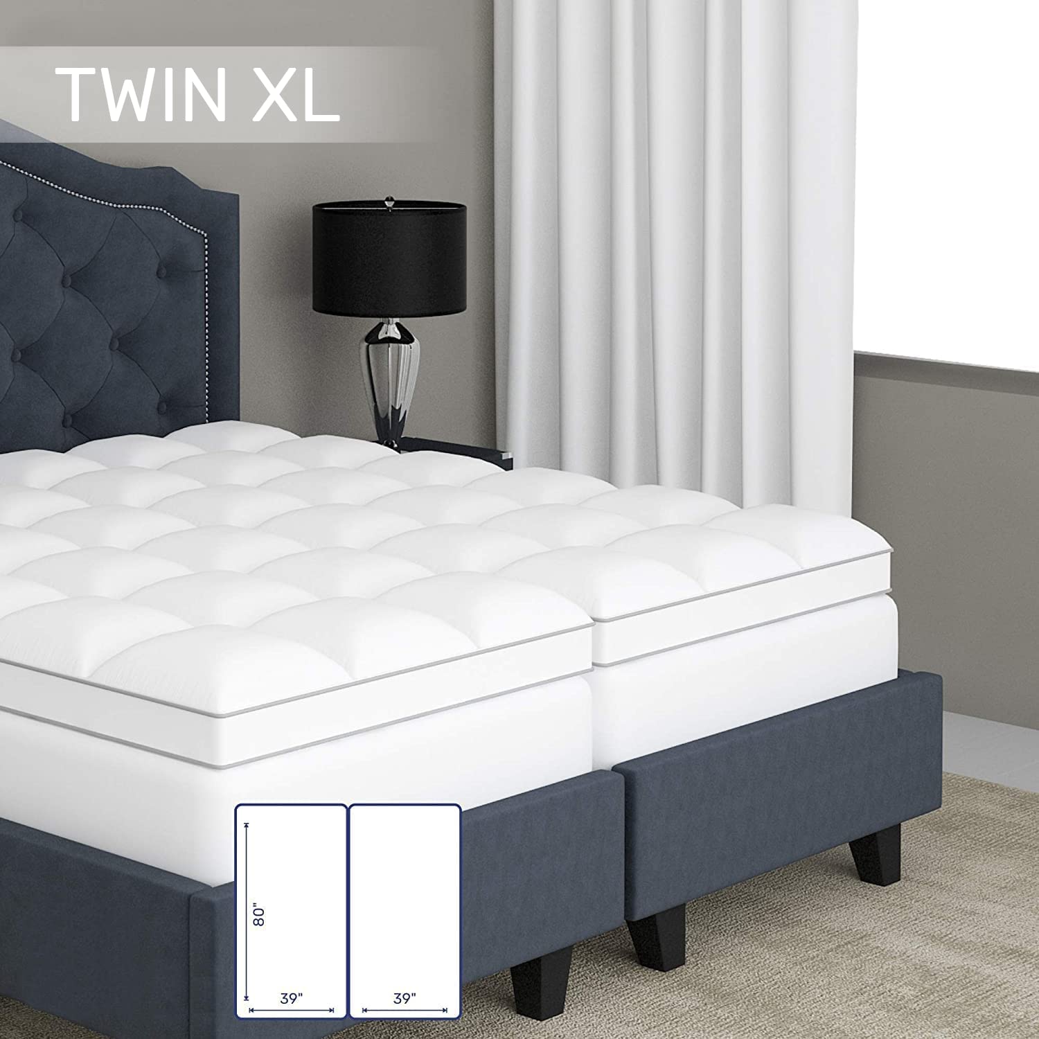Sleep Mantra Twin XL Cooling Mattress Topper, Pillow-Top Optimum Thickness, Soft 100% Cotton Fabric, Breathable & Plush Quilted Down-Like Fill, Snug Deep Pocket fit for Mattresses 8-20 inch, White