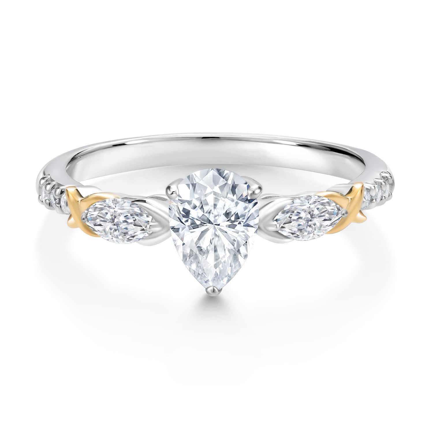 Gem Stone King 925 Sterling Silver and 10K Yellow Gold White Moissanite and White Lab Diamond Women Engagement Ring (0.96 Cttw, Available In Size 5, 6, 7, 8, 9)