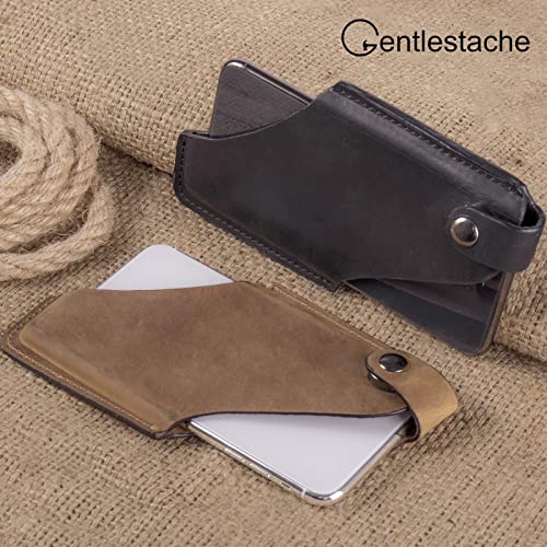 Gentlestache Leather Phone Holster, Phone Holder for Belt Loop, Cell Phone Cases, Leather Belt Pouch with Magnetic Button Black