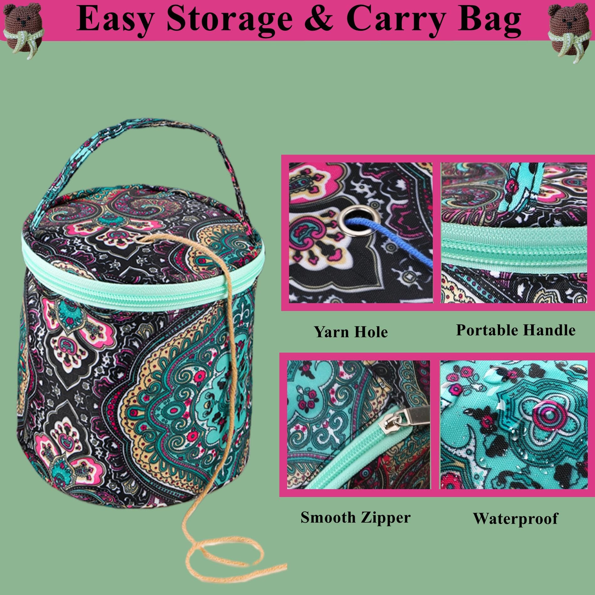 Shanhon Crocheting Bag, Small Knitting Accessories Organizer Holder, Yarn Storage Bags for Yarn Balls Crochetor Crochet Tool Organizer Carrying Tote Bag