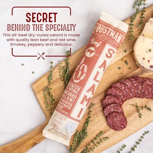 Foustman's Salami Beef Artisanal, Nitrate-Free, Naturally Uncured, Gluten-Free, Dairy-Free, No Pork, 8 Oz Sticks