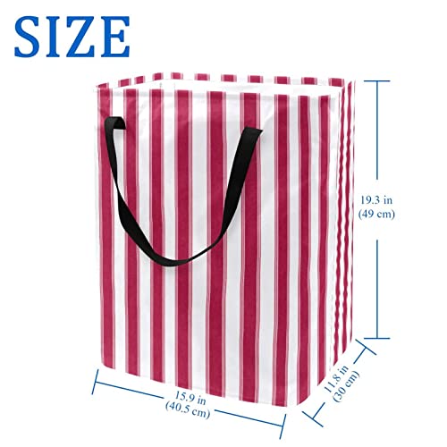 Pink Vertical Stripes Print Collapsible Laundry Hamper, 60L Waterproof Laundry Baskets Washing Bin Clothes Toys Storage for Dorm Bathroom Bedroom