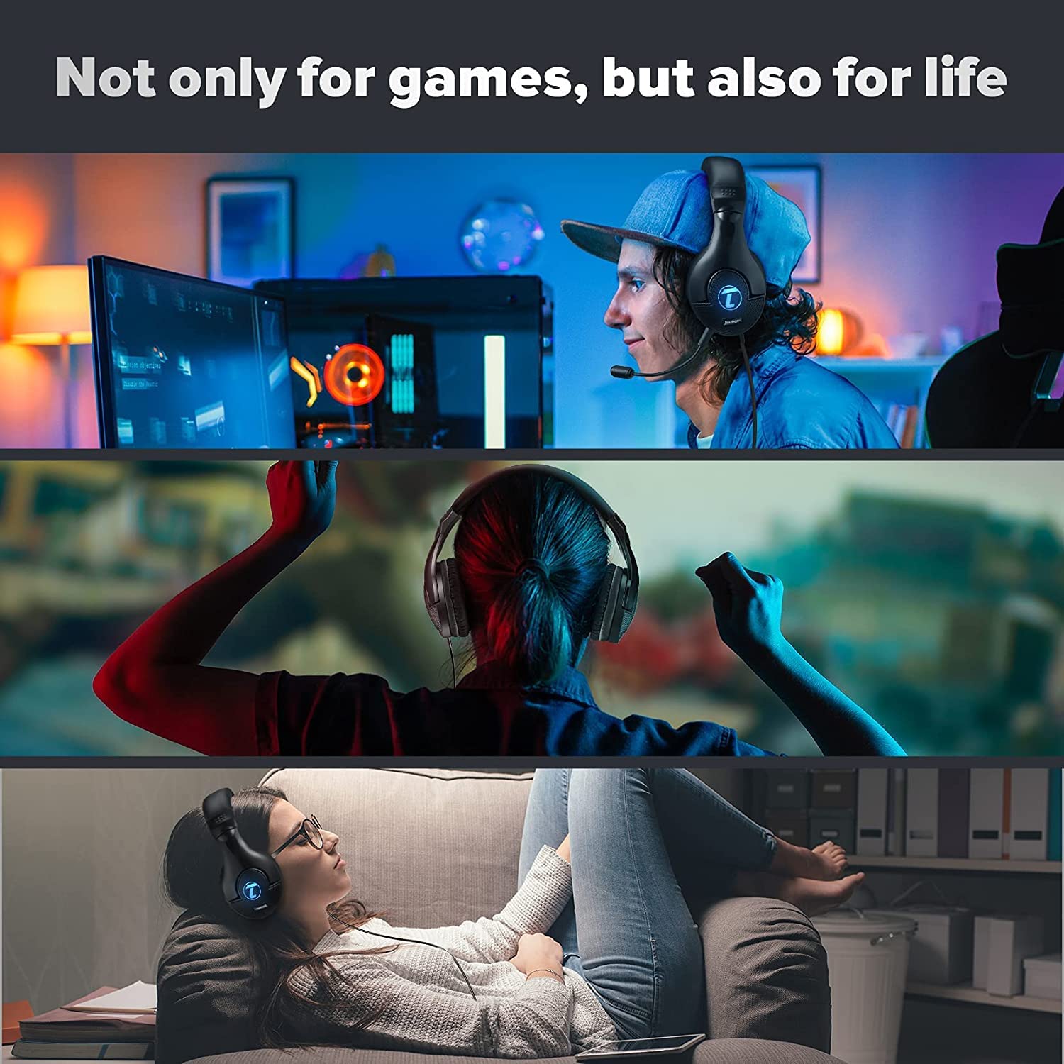 Gaming Headset with Microphone, PC Gaming Headphone for Laptop PS4 Xbox One Nintendo Switch, Noise Canceling UBS Wired Gaming Headsets with Mic, LED Light, THX 7.1 Spatial Surround Sound-G100