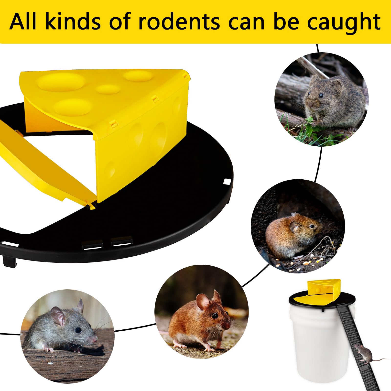 Mouse Trap Bucket,Bucket Lid Mouse Rat Trap, Reusable Humane Mouse Traps for Indoor Outdoor,Automatic Reset Bucket Lid Mouse Trap,5 Gallon Bucket Compatible(3Pcs)