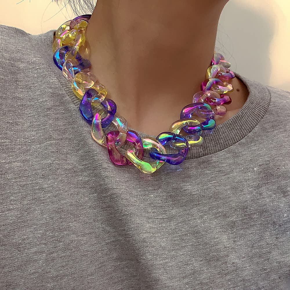 Jumwrit Punk Necklaces Acrylic Colourful Necklaces Chunky Paperclip Choker Necklace Statement Long Charming Necklaces Accessories for Women