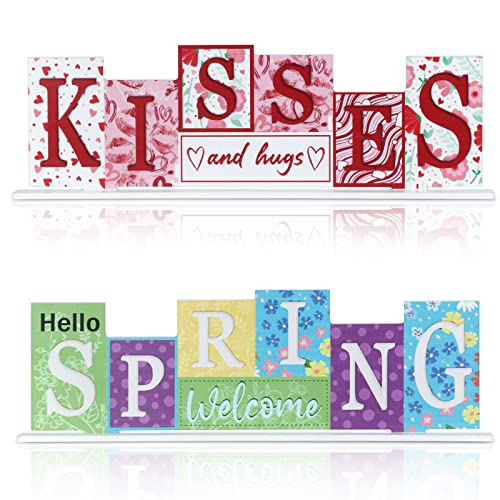 NEEDOMO Valentines Day Decor, Double Sided Wooden Tabletop Sign for Valentines Day Gifts for Him and Her, Valentines Decorations for Wedding, Birthday, Tiered Tray, Spring Decorations for Home