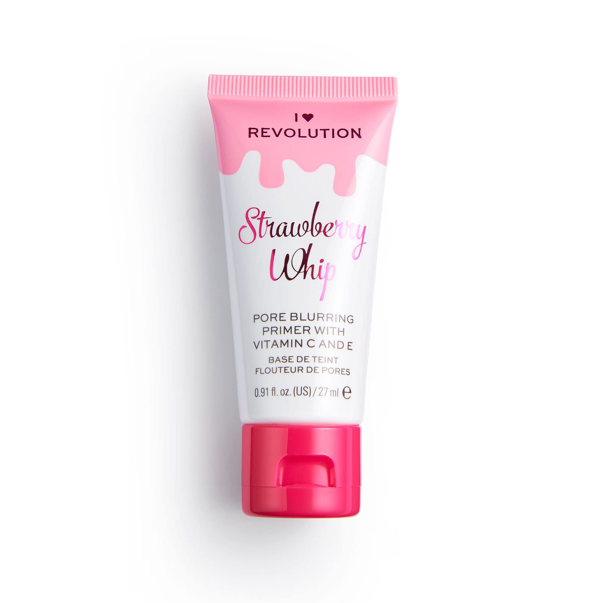 I Heart Revolution Strawberry Whip Primer, Pore Minimizer Cream, Makeup Primer With Vitamins C & E, Cruelty-Free, 0.91fl.oz/27ml