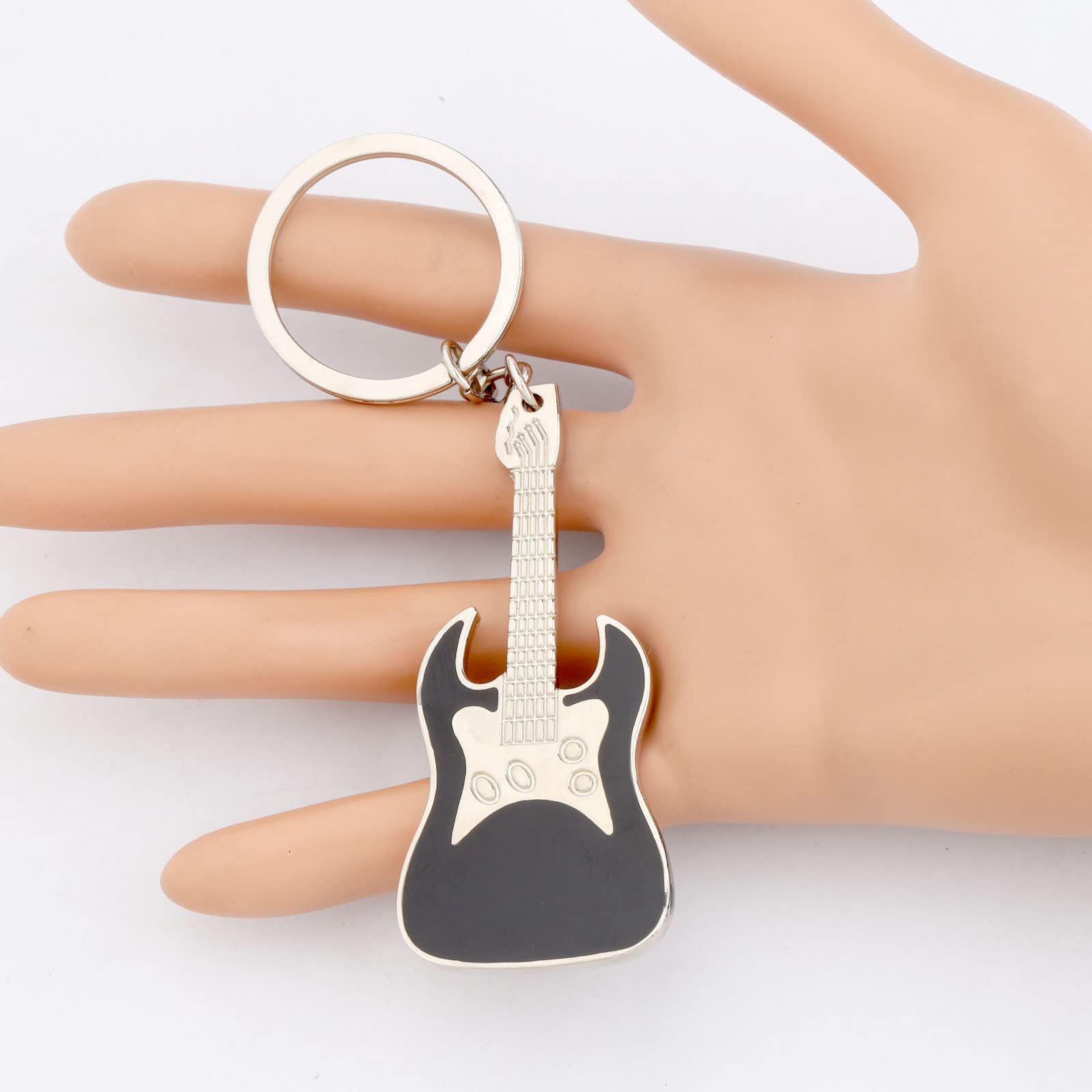 FUSTMW Electric Guitar Keychain Electric Guitar Players Gift Guitar Lover Gift Guitar Keyring Guitarist Gift Guitar Pendant keychain (Silver)