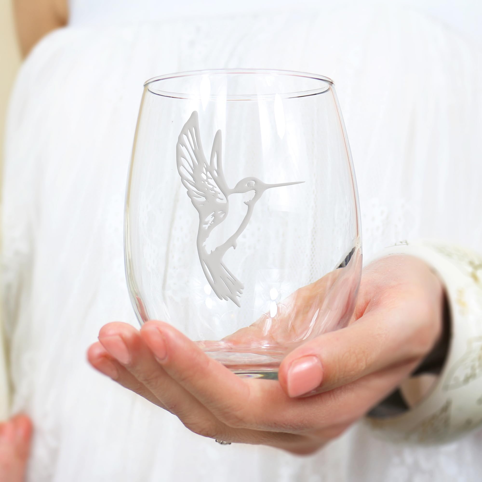 Hummingbird Stemless Wine Glass - Hummingbird Gift, Hummingbird Wine Glass
