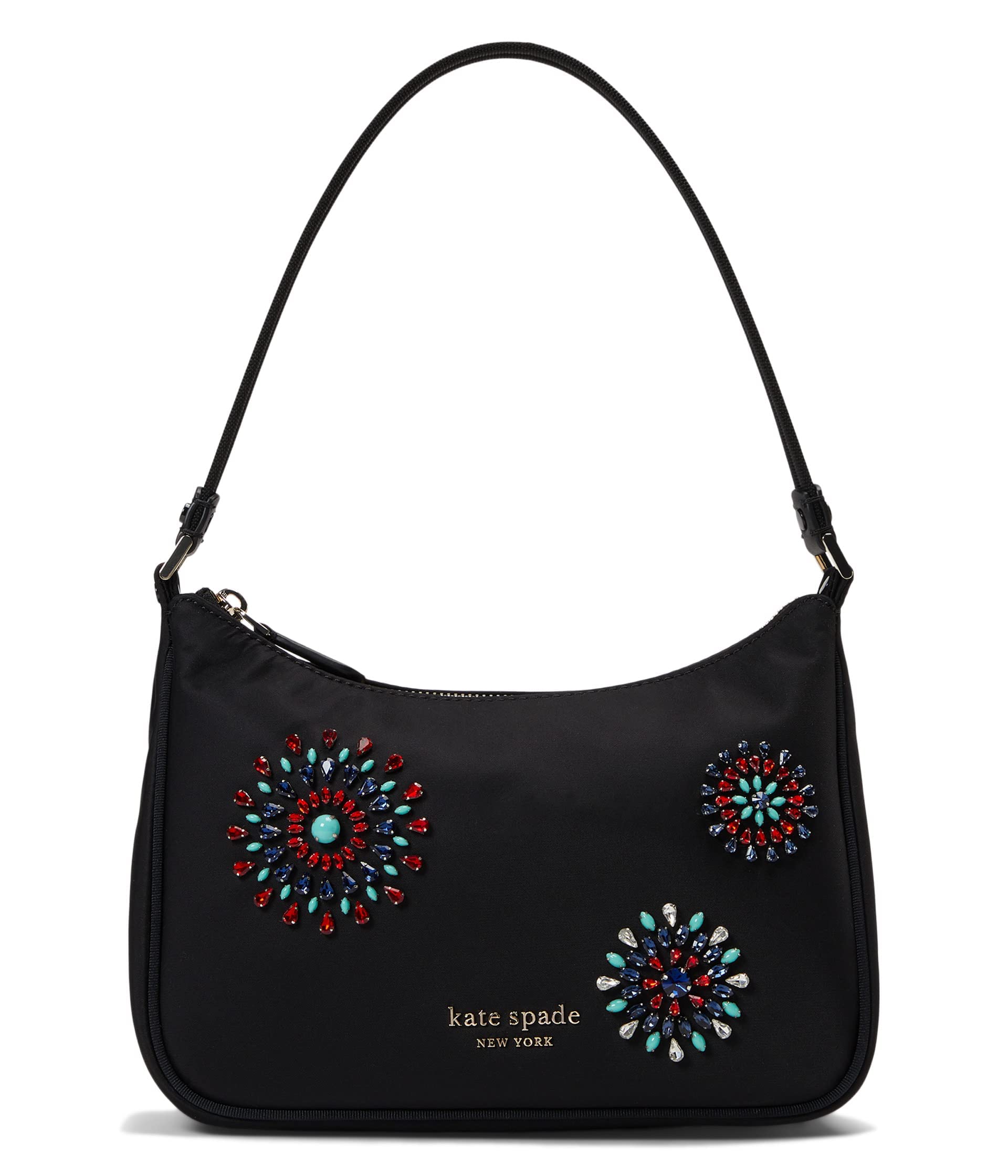 Kate Spade New York Sam The Little Better Fireworks Embellished Nylon Small Shoulder Bag Black Multi One Size