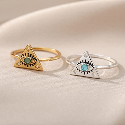 GENSEN Triangle Blue Opal Ring Turkish Evil Eye Finger Rings For Women Minimalist Geometric Birthday Jewelry 2022 - Silver Plated - 7