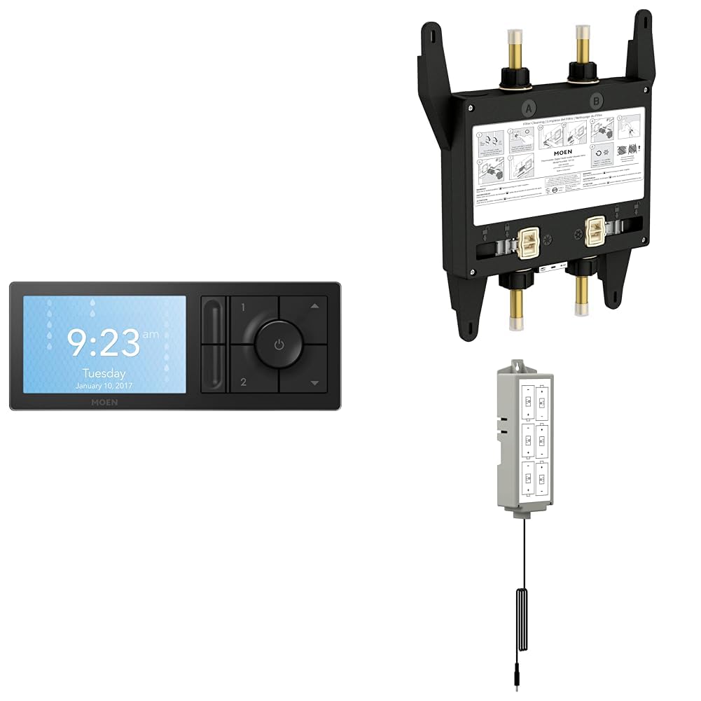 Moen TS3302BL U by Moen Digital Shower Controller with S3102 U by Moen Digital Shower Valve 2-Outlet and Backup Battery Pack