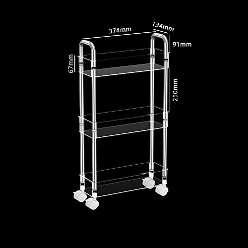 TESOIN Slim Rolling Storage Cart, 3 Tier Mobile Multipurpose Kitchen Shelf Organization Slide Out Narrow Cart, Great for Kitchen Bathroom Warehouse and More Laundry Narrow Places (Clear)