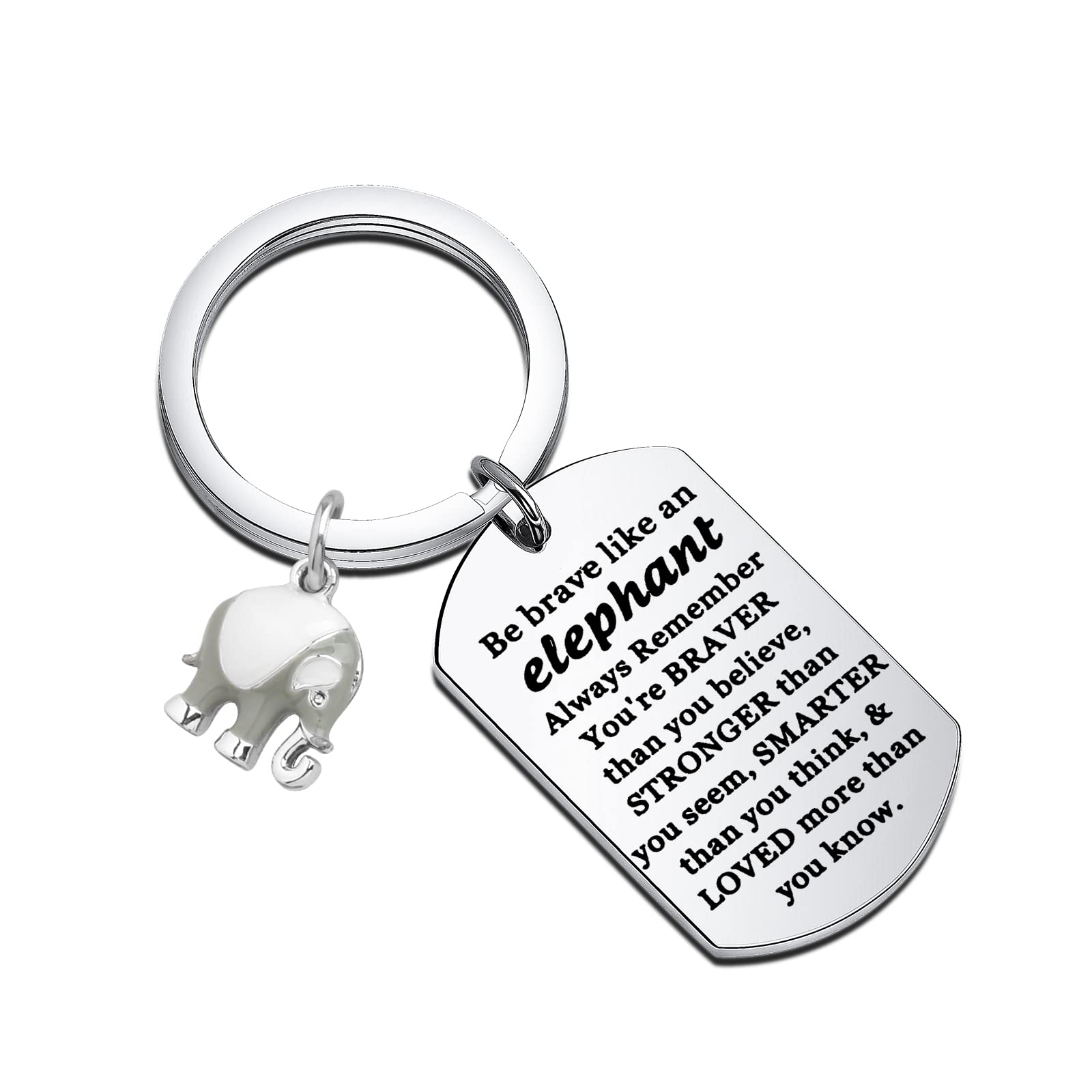 FUSTMW Elephant Gift Keychain Elephant Lover Gift Elephant Inspirational Gift Elephant Charm You Are Braver Than You Believe (Silver)