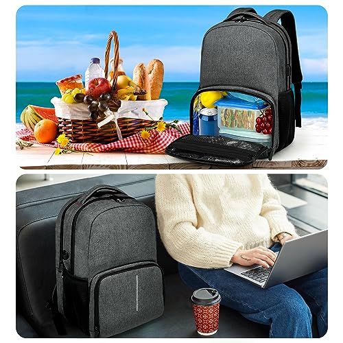 Ocraho Lunch Bag Backpack Insulated Cooler Lunch Box Backpack,Travel Laptop Backpack with USB Port for Women Men Fits 15.6 Inch Laptop (Gray-2)