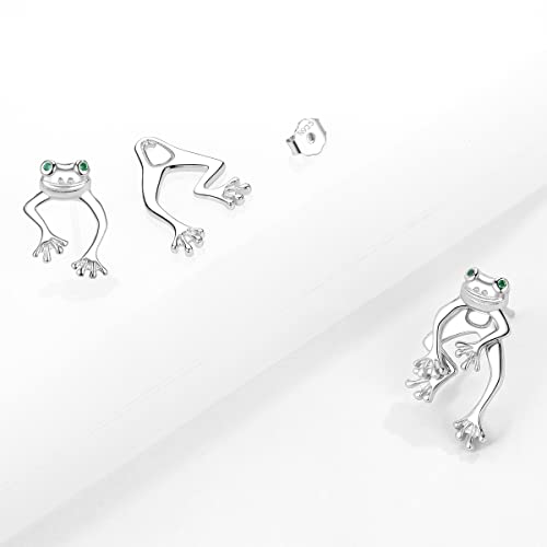 Frog Earrings for Women 925 Sterling Silver Fun Cute Two Way Frog Stud Earrings Jewelry Gift